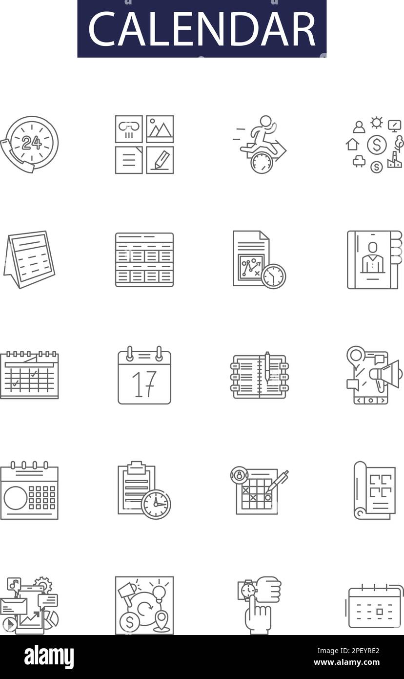 Calendar line vector icons and signs. Date, Time, Schedule, Planning ...