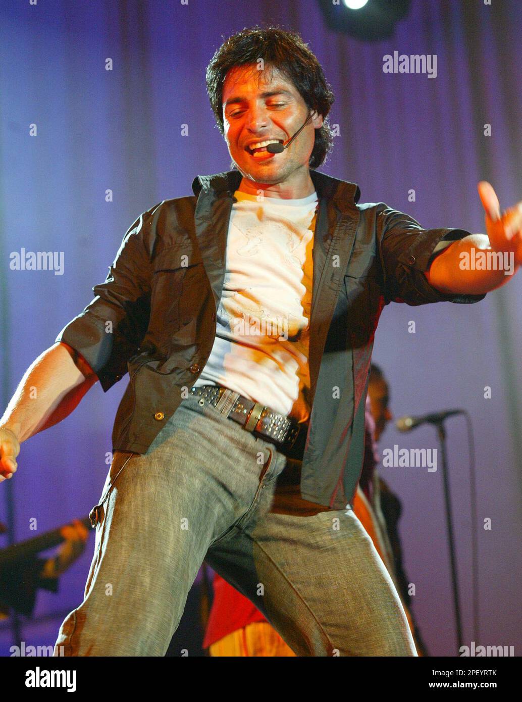Puerto Rican singer Chayanne dances during a concert in Lima, Peru, on ...