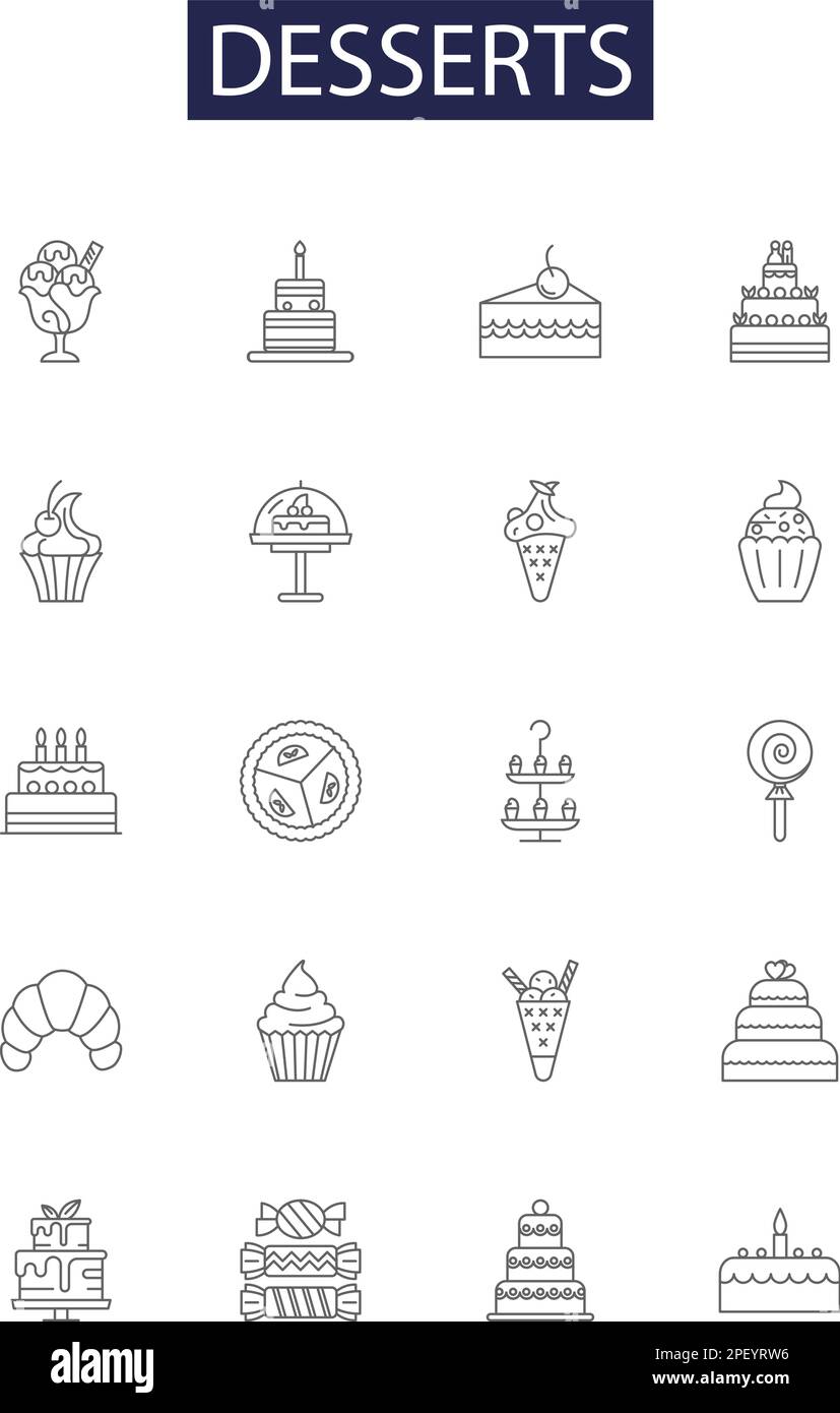 Desserts line vector icons and signs. food, dessert, cake, pastry ...