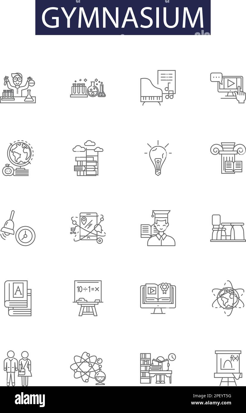 Gymnasium line vector icons and signs. Gym, School, Education, Training ...