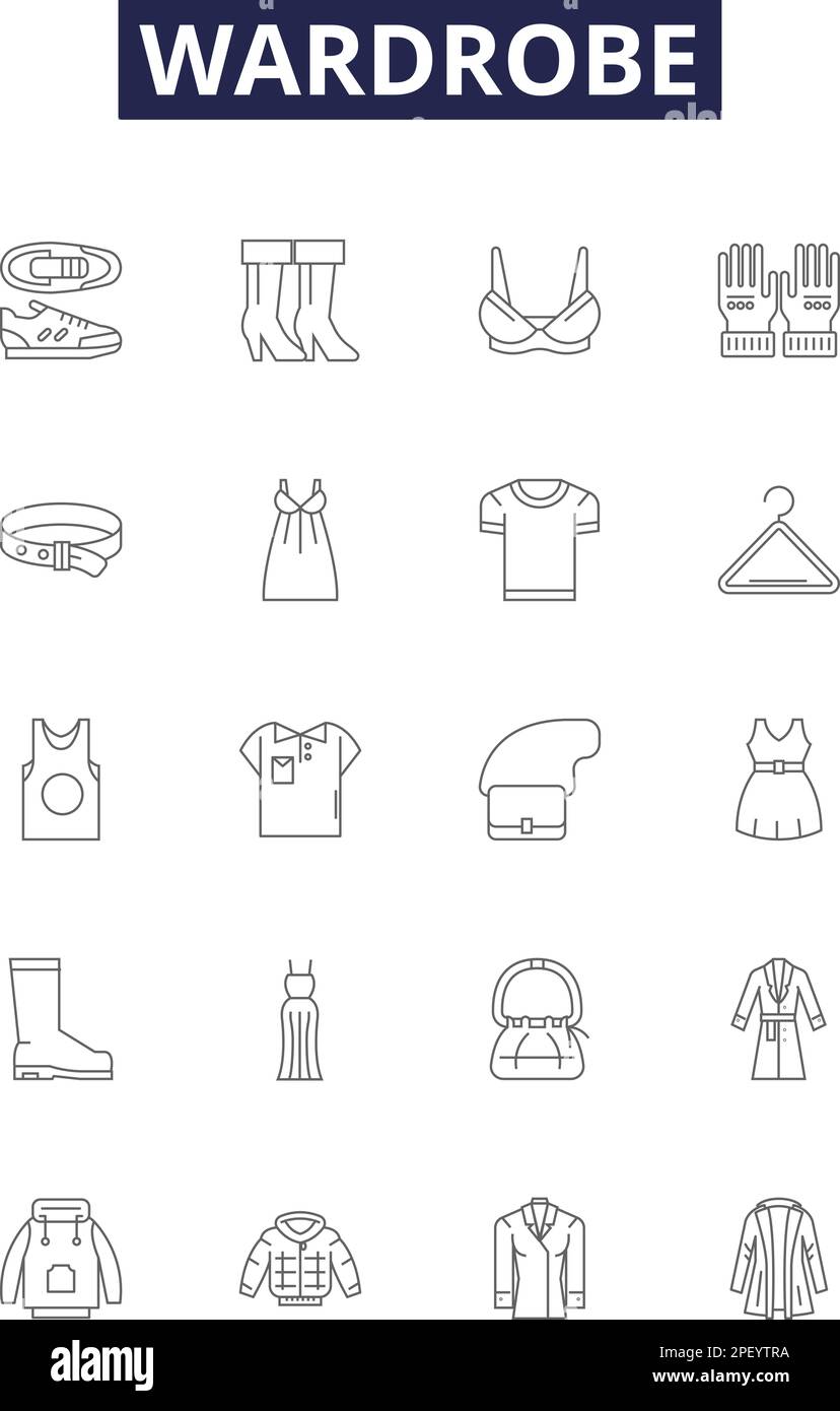 Wardrobe line vector icons and signs. closet, armoire, cupboard, rail ...