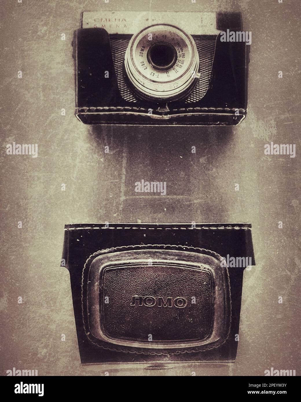 The old soviet photo camera Smena-8M with a black leather case Stock ...