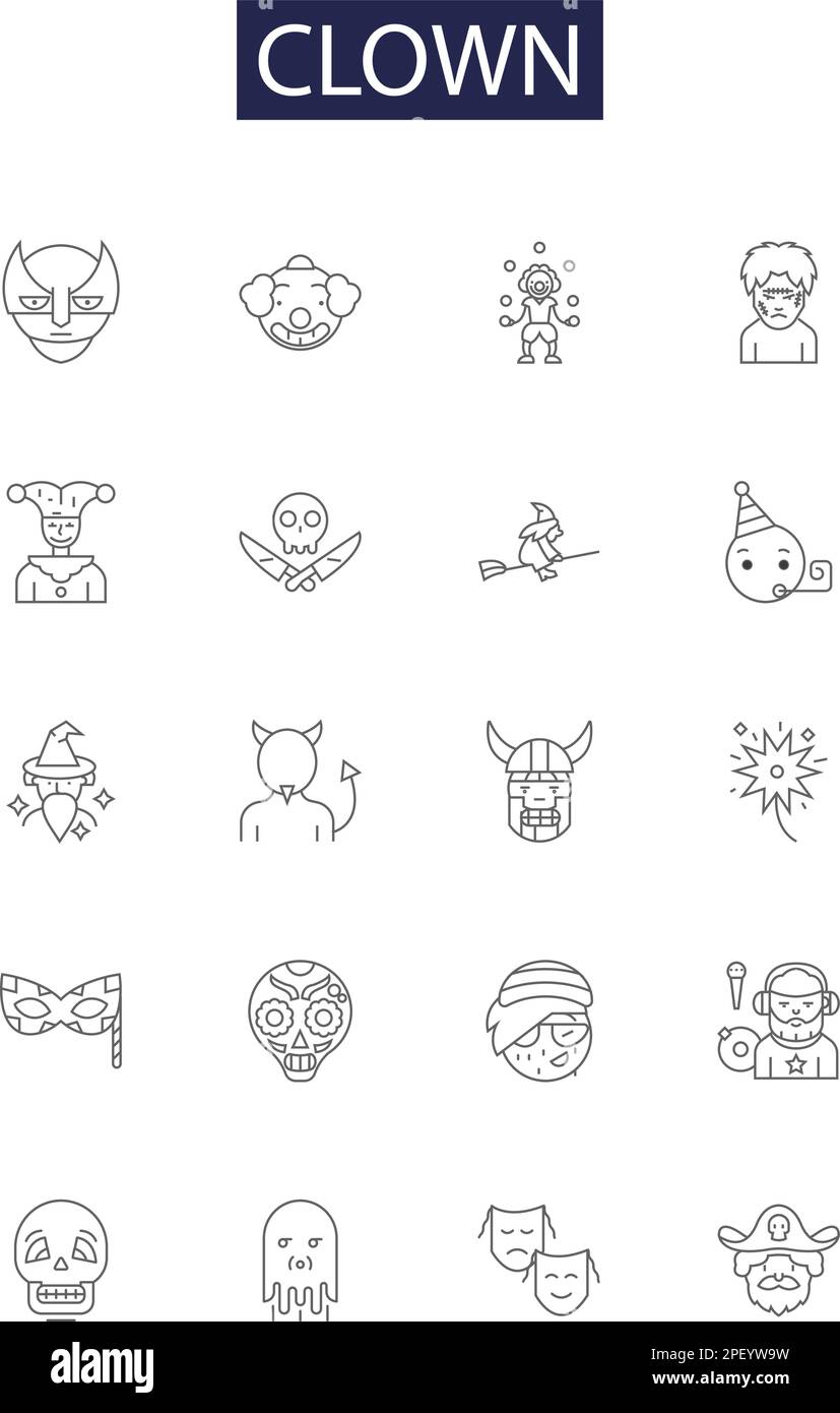 Clown line vector icons and signs. Mime, Harlequin, Entertainer, Bozo ...