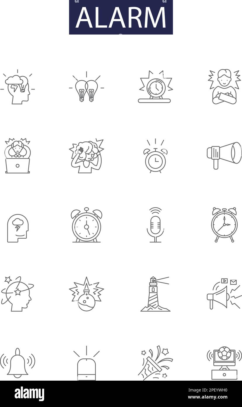 Alarm line vector icons and signs. Alert, Warning, Beep, Buzzer, Siren ...
