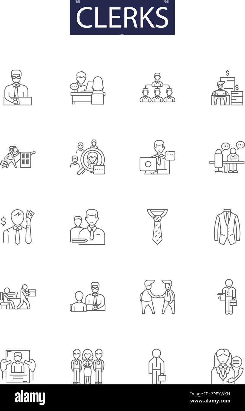 Clerks line vector icons and signs. Employees, Shop, Convenience ...