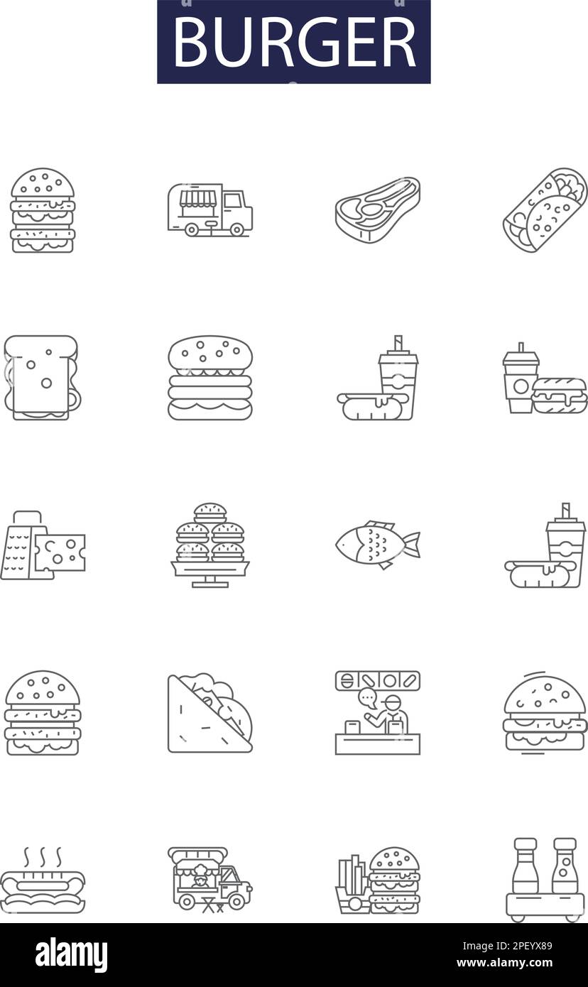 Burger line vector icons and signs. hamburger, meat, food, sandwich ...