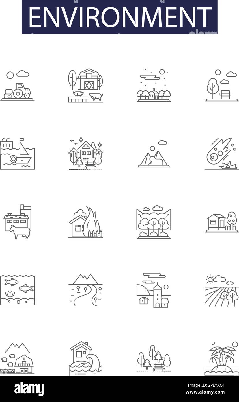 Environment line vector icons and signs. Climate, Pollution, Nature ...