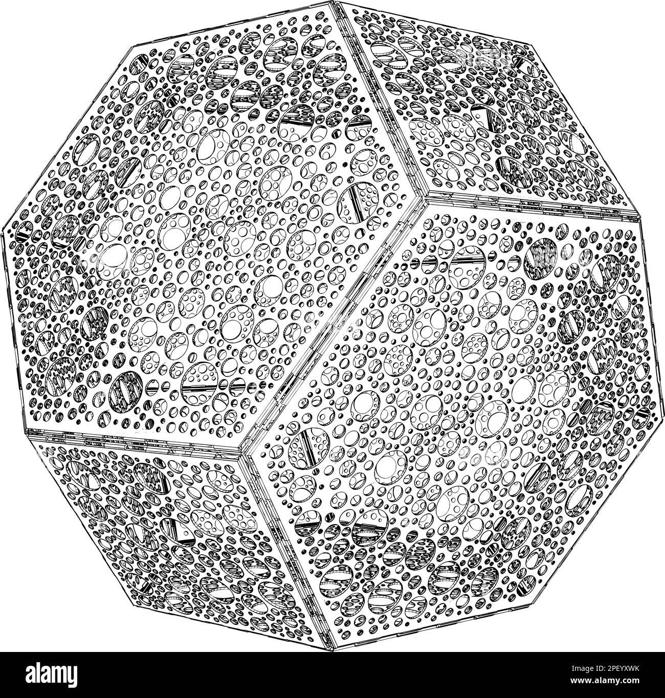 Perforated Polyhedron With Hexagon And Square Sides Solid Shape Vector ...