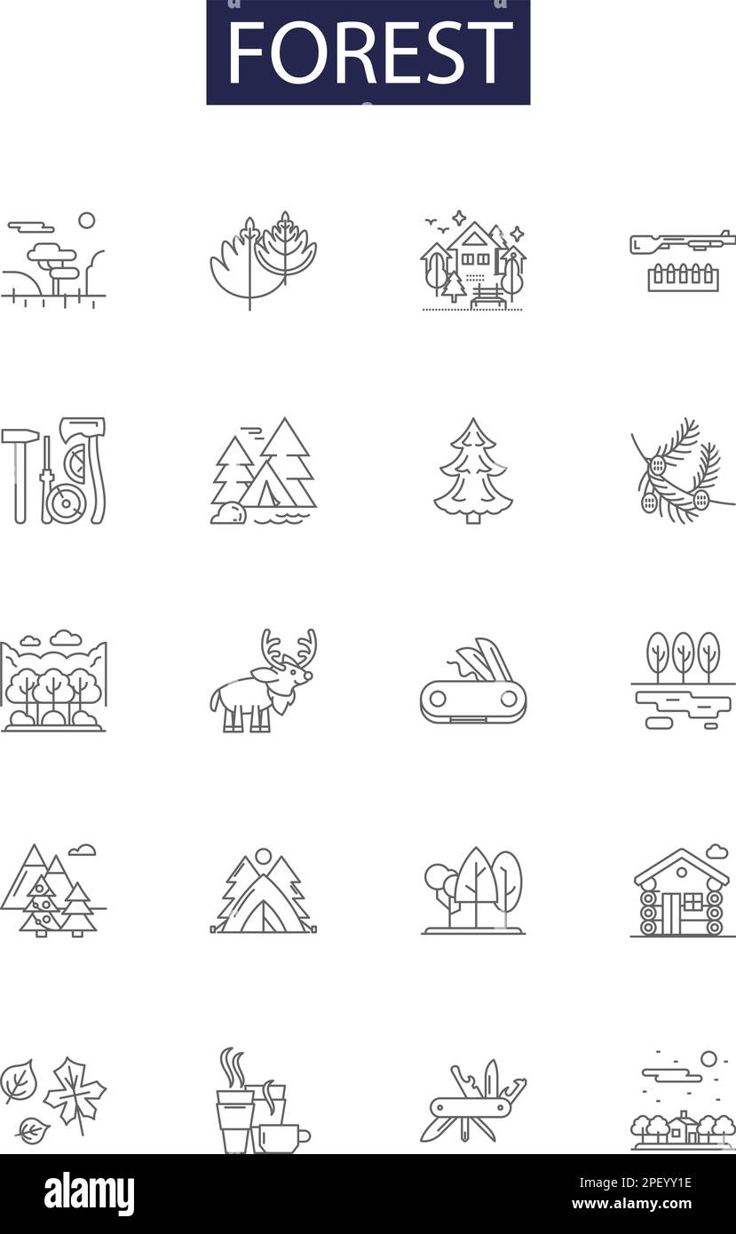 Forest line vector icons and signs. Woodland, Jungle, Greenery ...