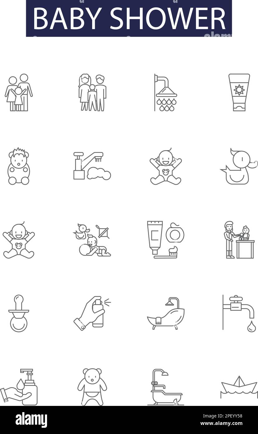 Baby shower line vector icons and signs. Celebration, Decoration, Games ...