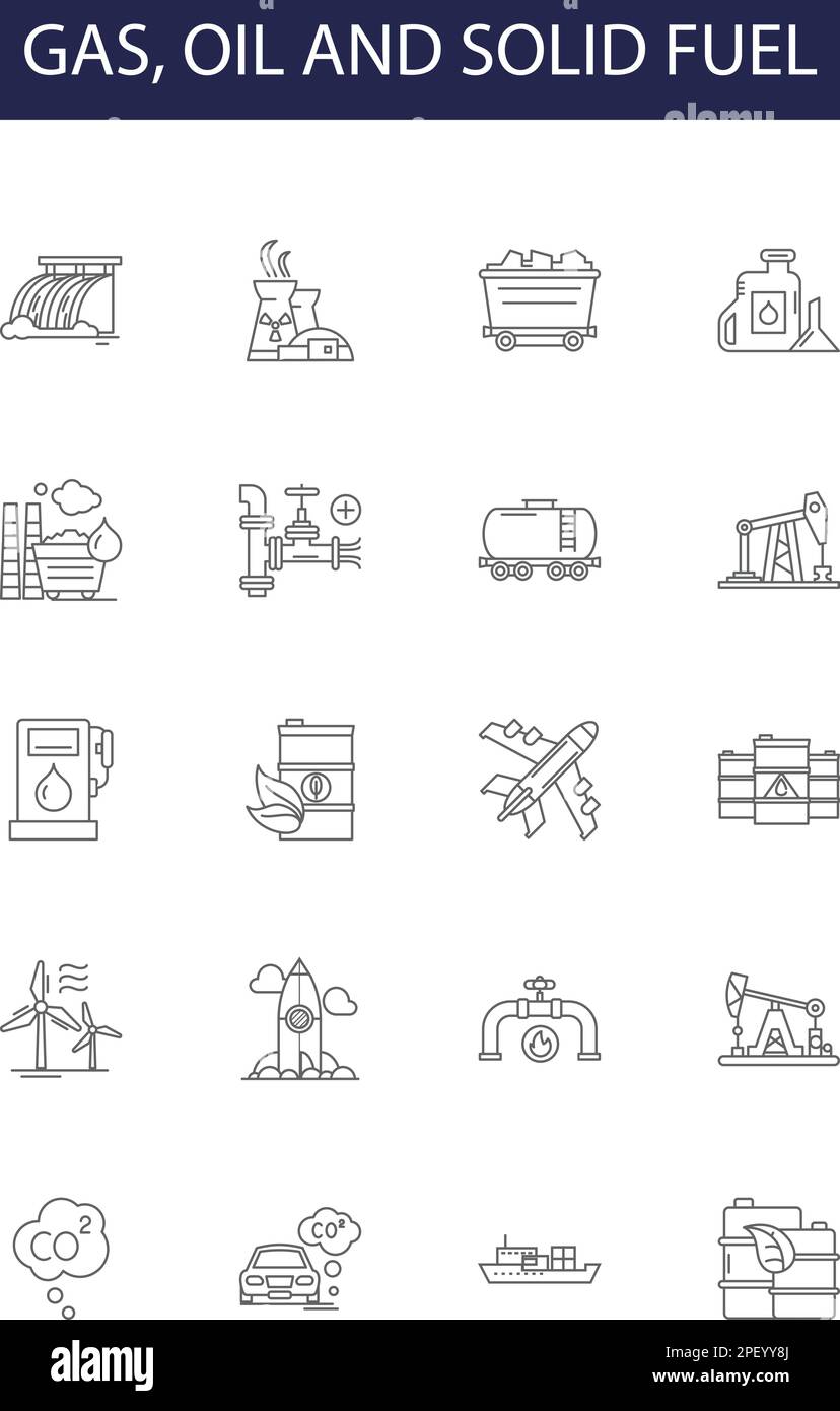 Gas, oil and solid fuel line vector icons and signs. oil, fuel, power ...