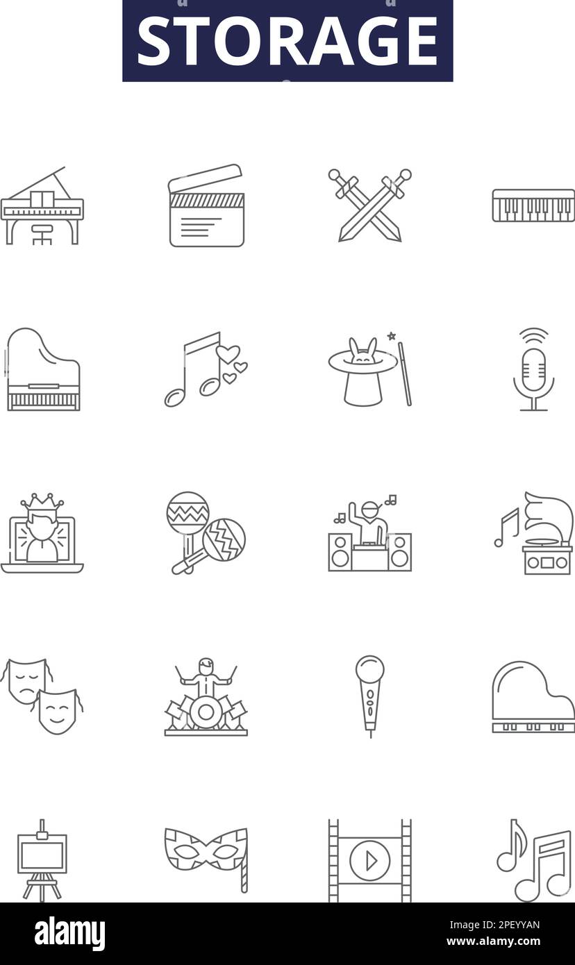 Storage line vector icons and signs. container, technology, business ...