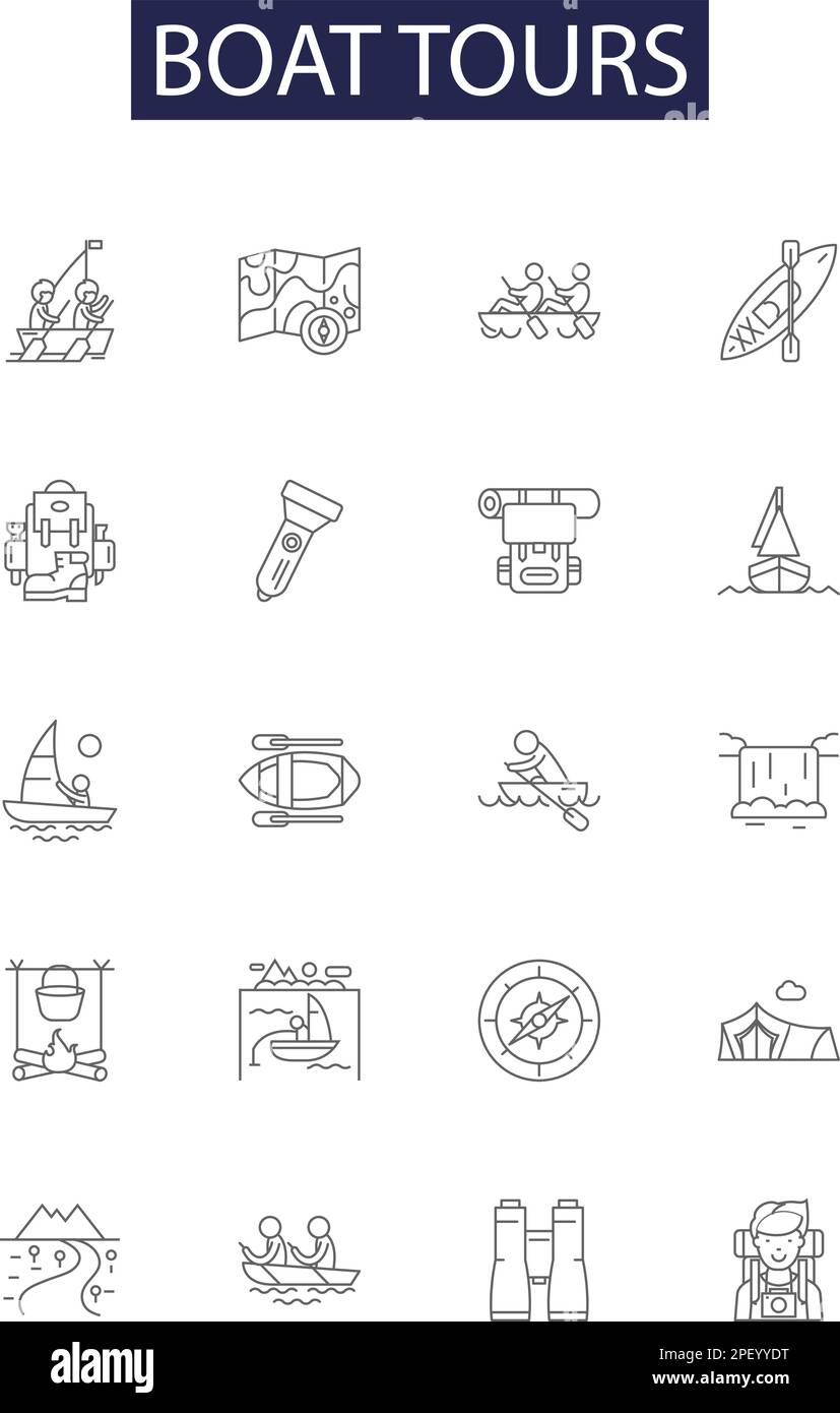Boat tours line vector icons and signs. Tours, Cruises, Charters ...