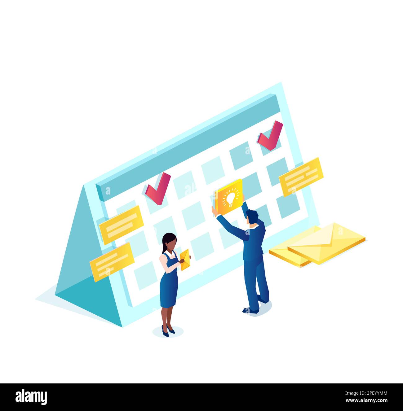 Vector of a businessman and his assistant organizing busy office ...