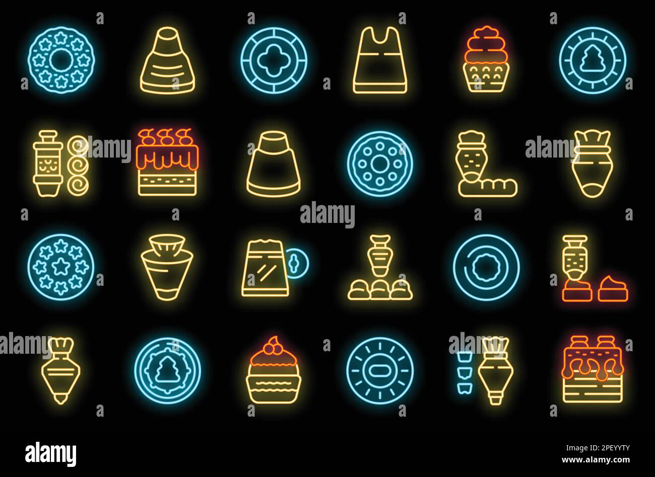 Icing nozzles icons set outline vector. Cake decoration. Icing bakery ...