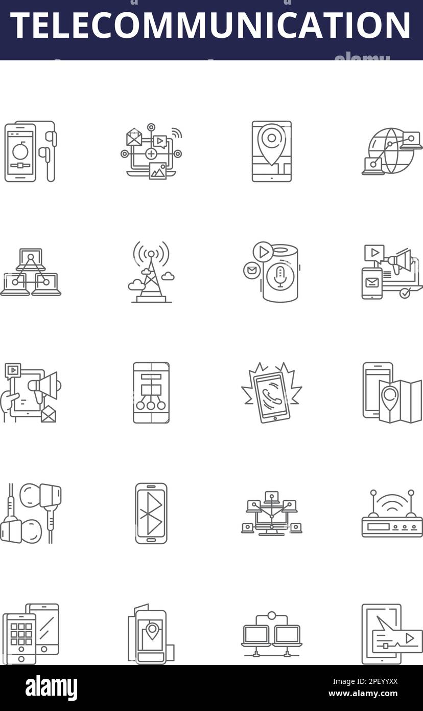 Telecommunication line vector icons and signs. Networking, Wireless ...