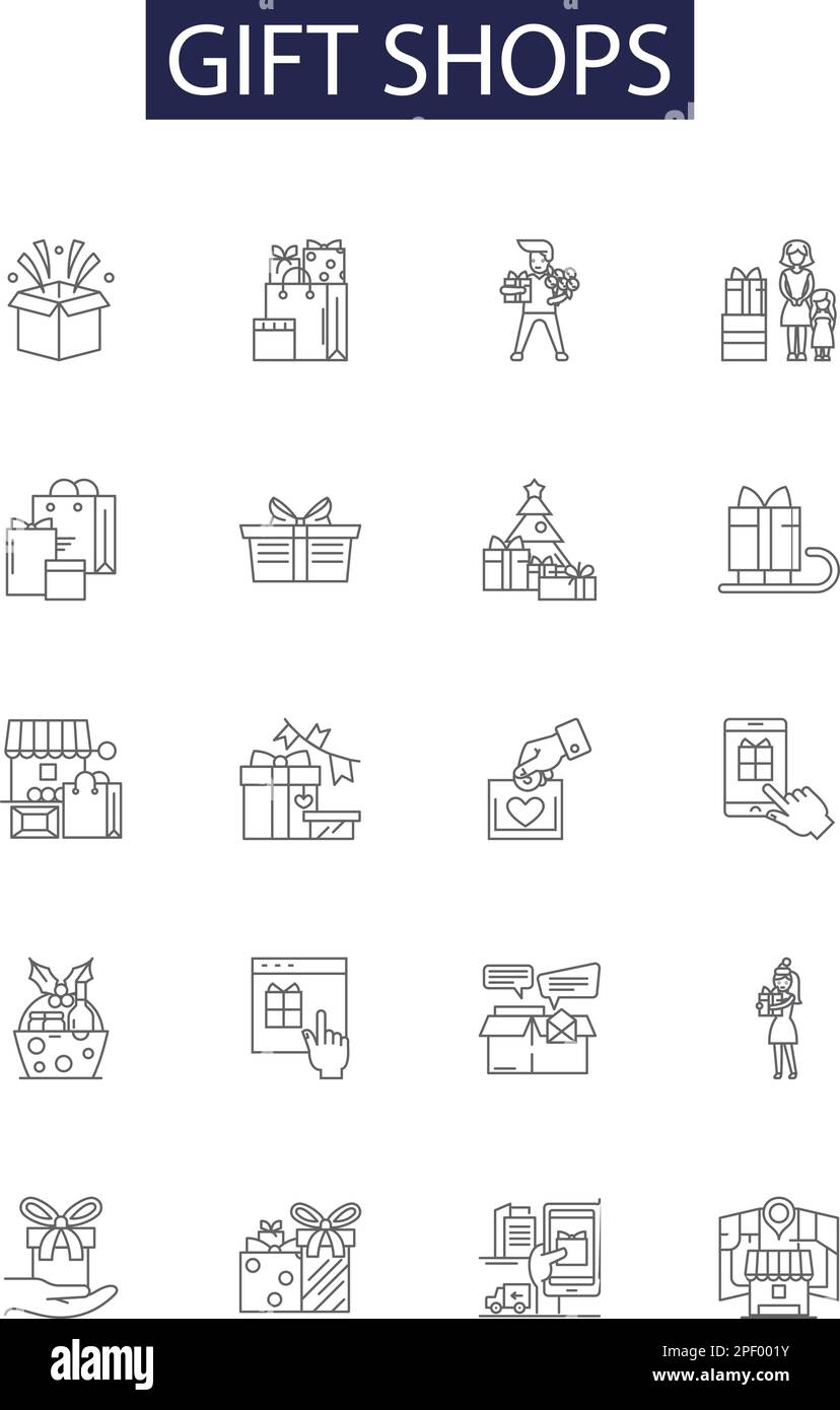 Gift shops line vector icons and signs. shop, sale, box, background ...