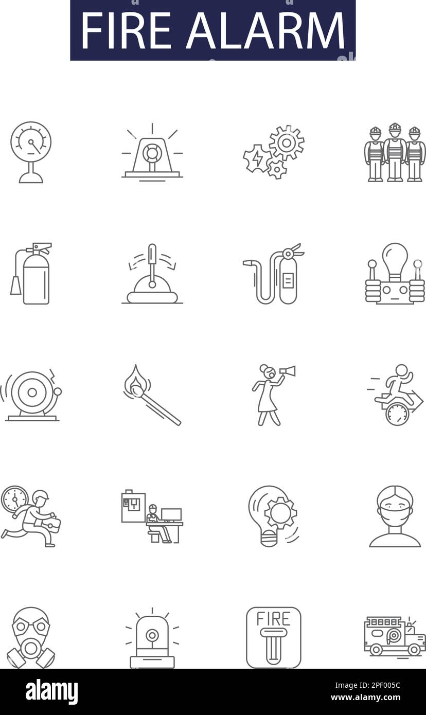 Fire alarm line vector icons and signs. Fire, Warning, Alert, Horn ...