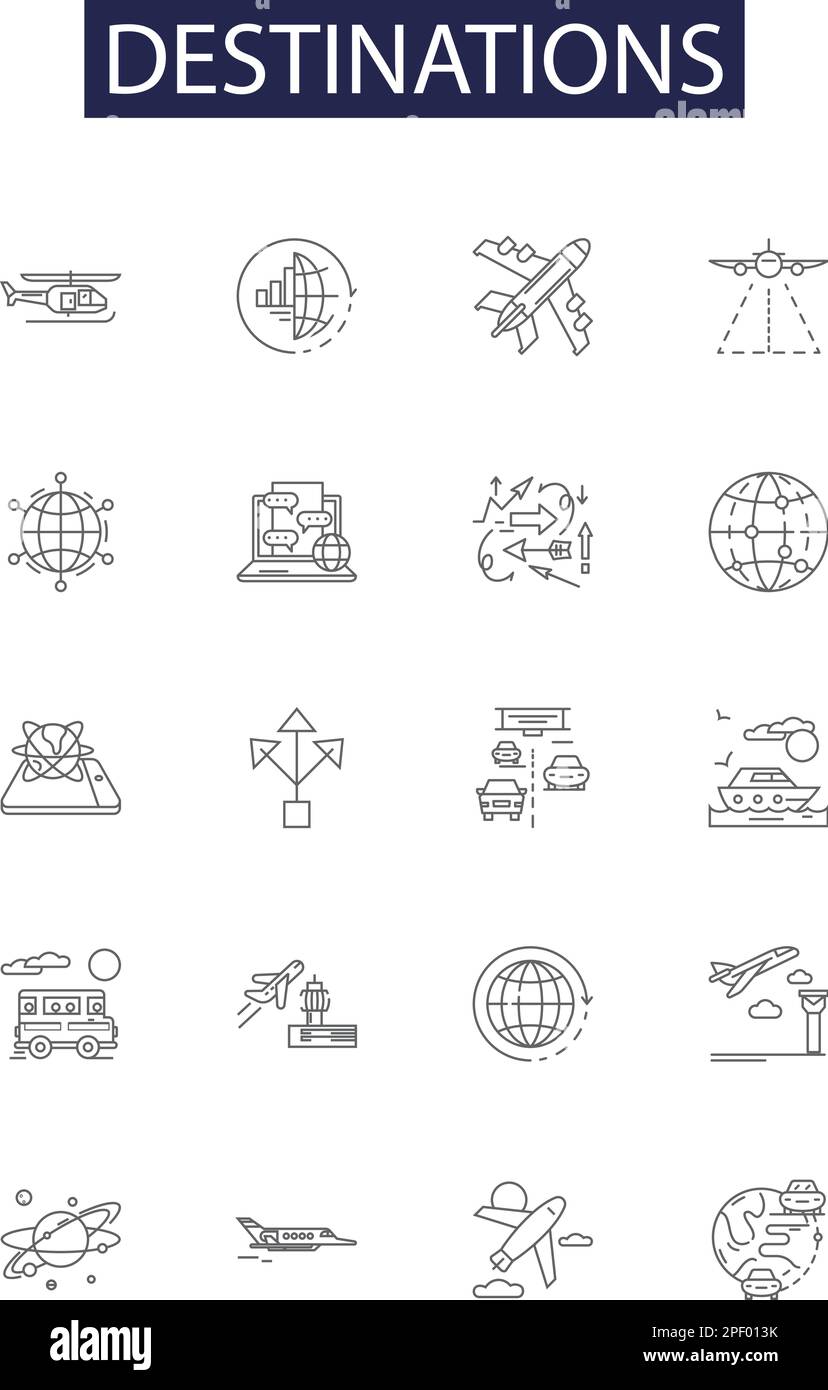 Destinations line vector icons and signs. Locations, Destinations ... Destinations line vector icons and signs. Locations, Destinations ...
