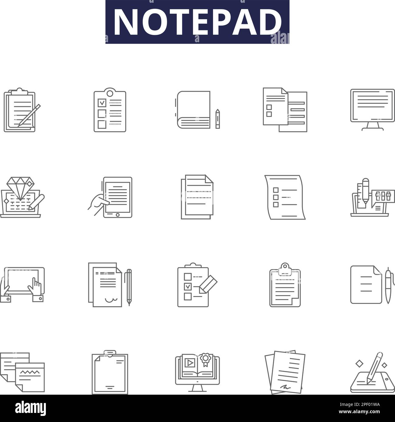 Notepad line vector icons and signs. Text, Document, Type, Compose ... Notepad line vector icons and signs. Text, Document, Type, Compose ...