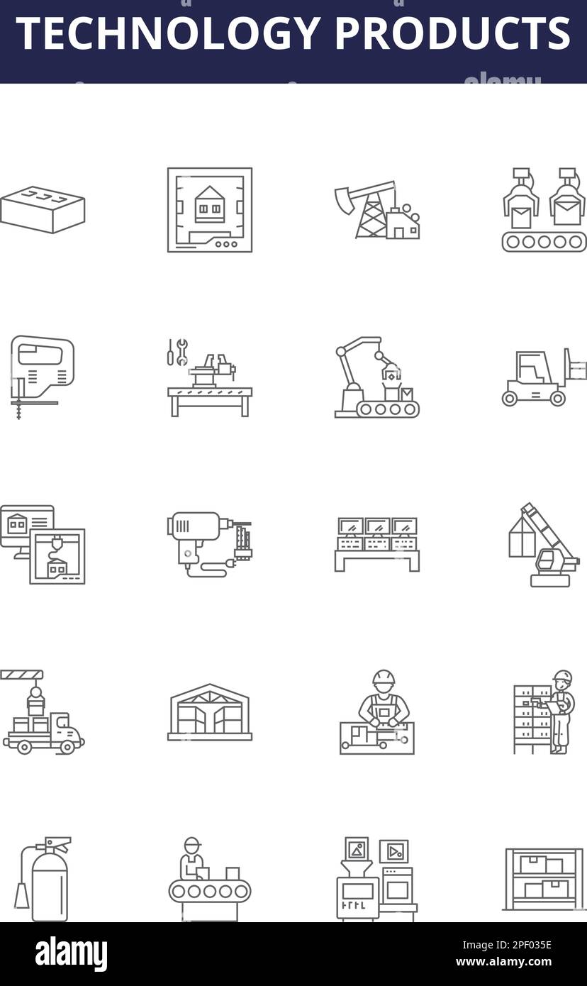Technology products line vector icons and signs. Products, Devices, Gadgets, Computers ...