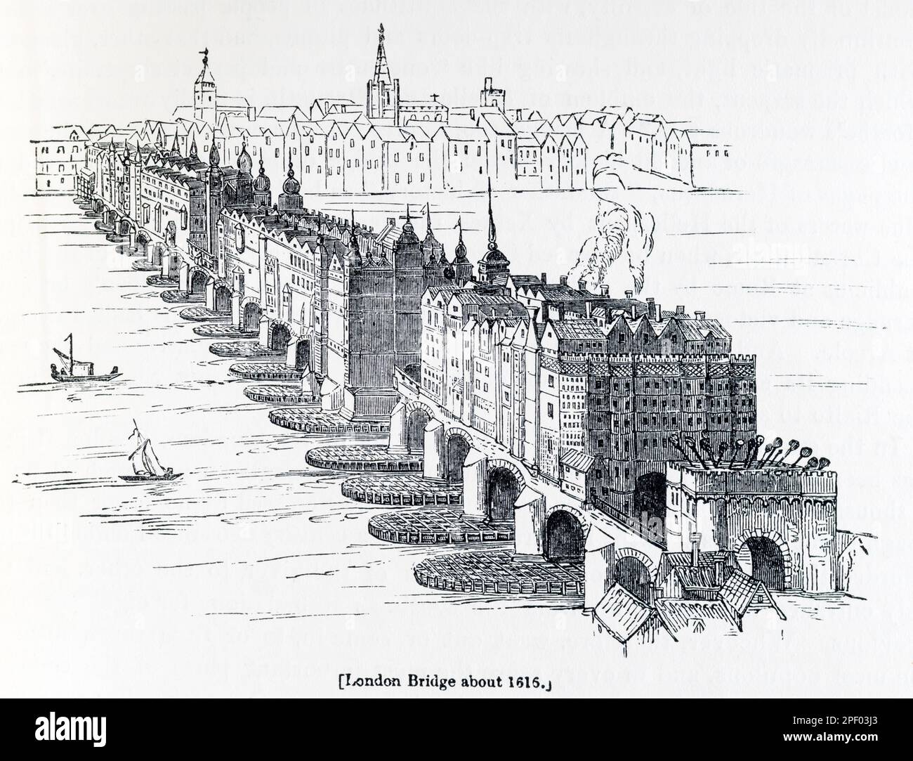 19th century engraving of London Bridge about 1615 Stock Photo - Alamy