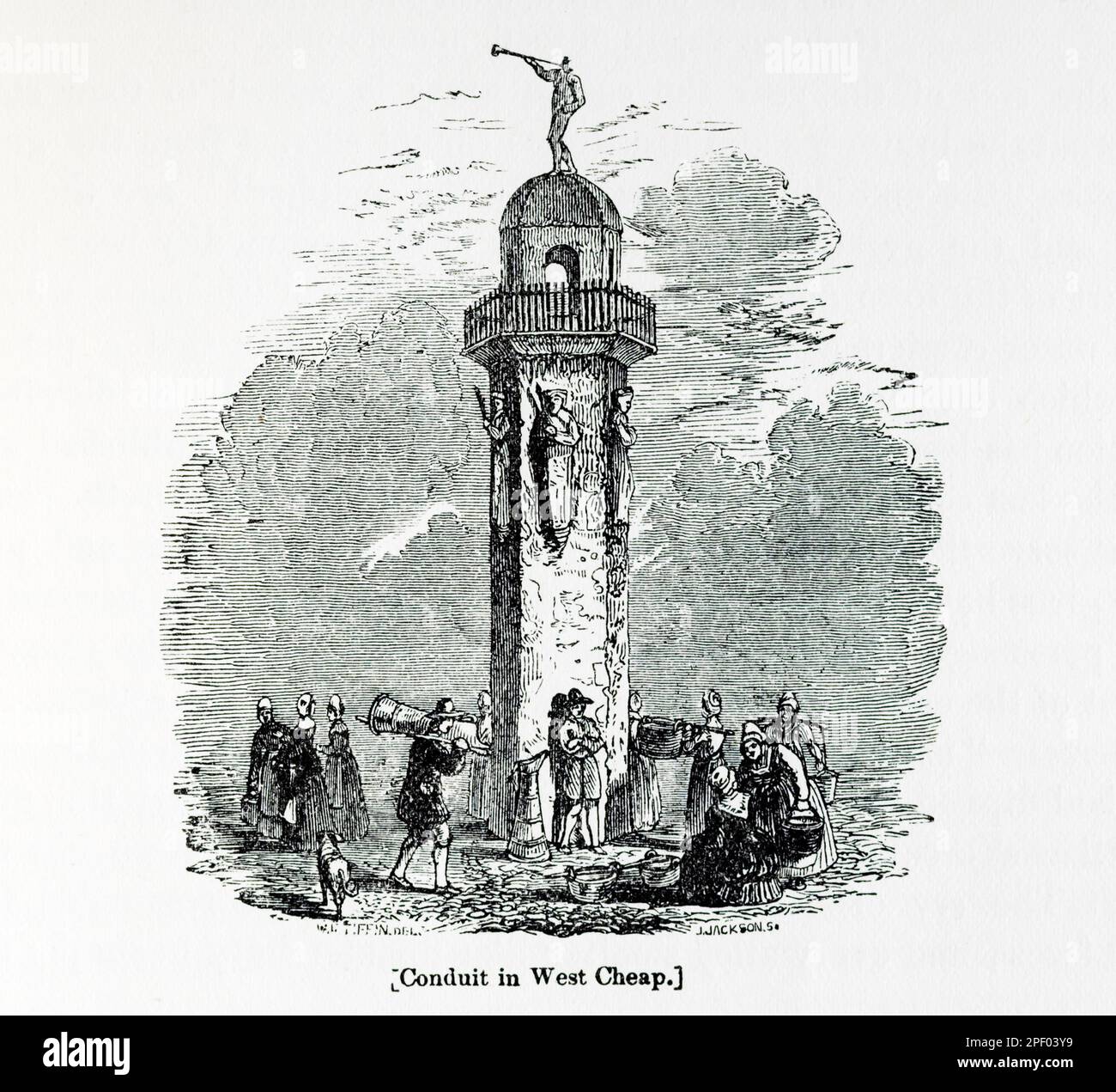 19th century engraving of the Conduit in West Cheap, signed J Jackson ...
