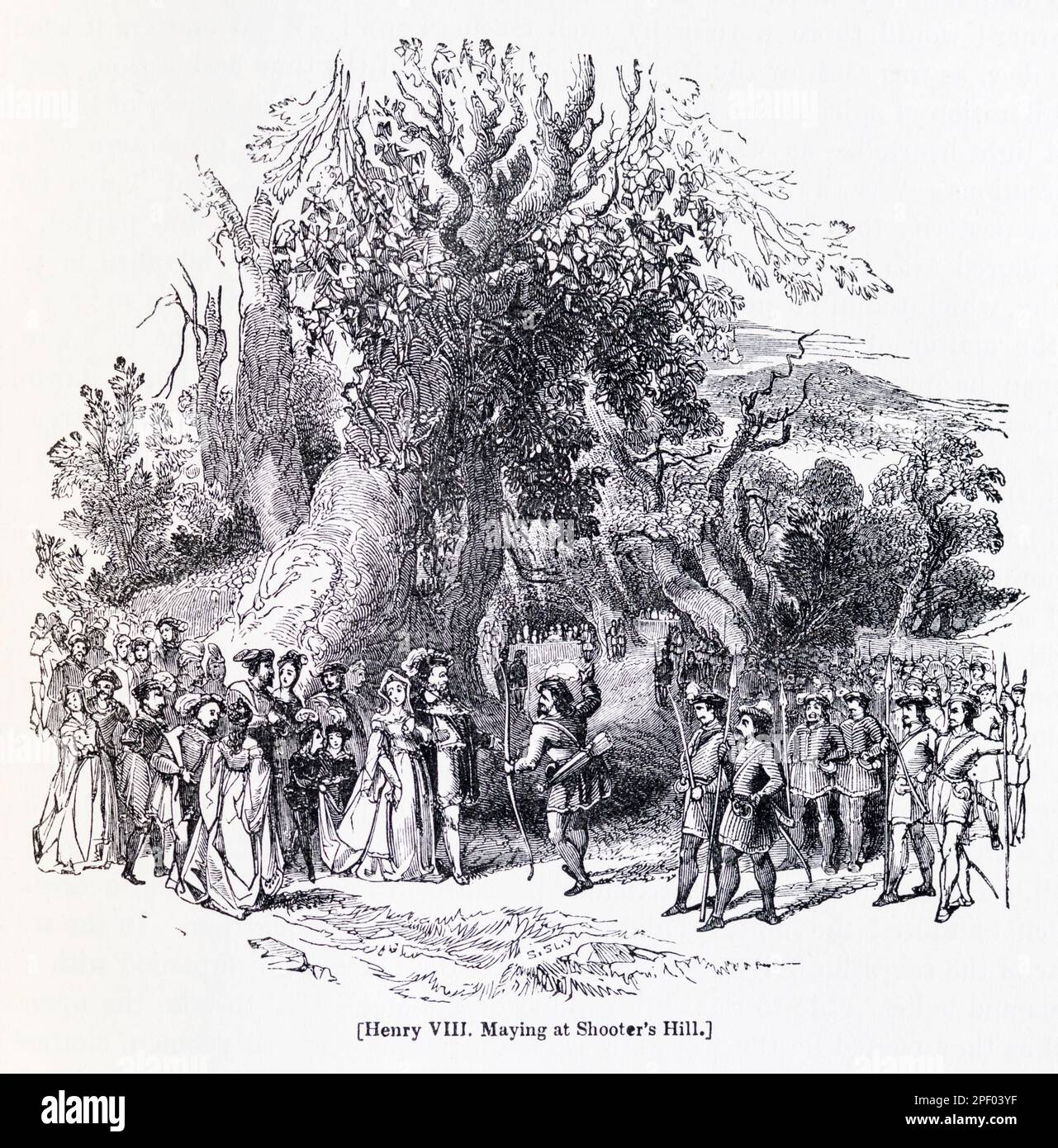 19th century engraving of Henry VIII Maying at Shooter's Hill Stock ...