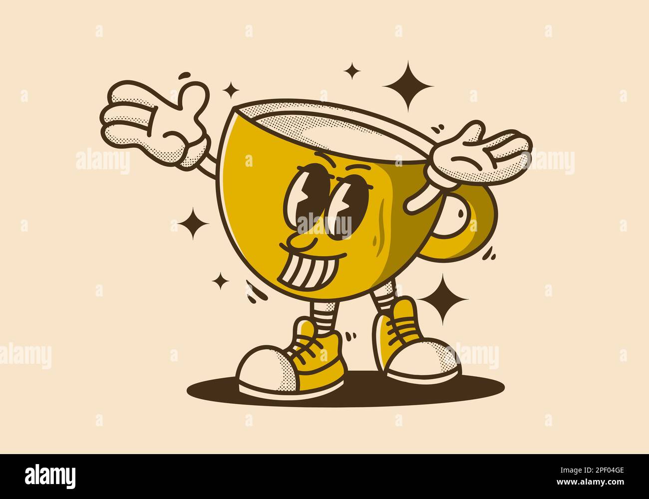 Coffee cup mascot character design with smiling face in vintage color ...