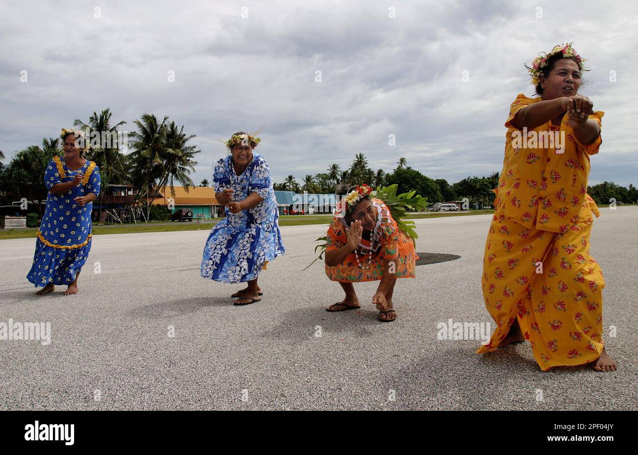Islanders do a traditional dance at the end of an exercise class on the ...