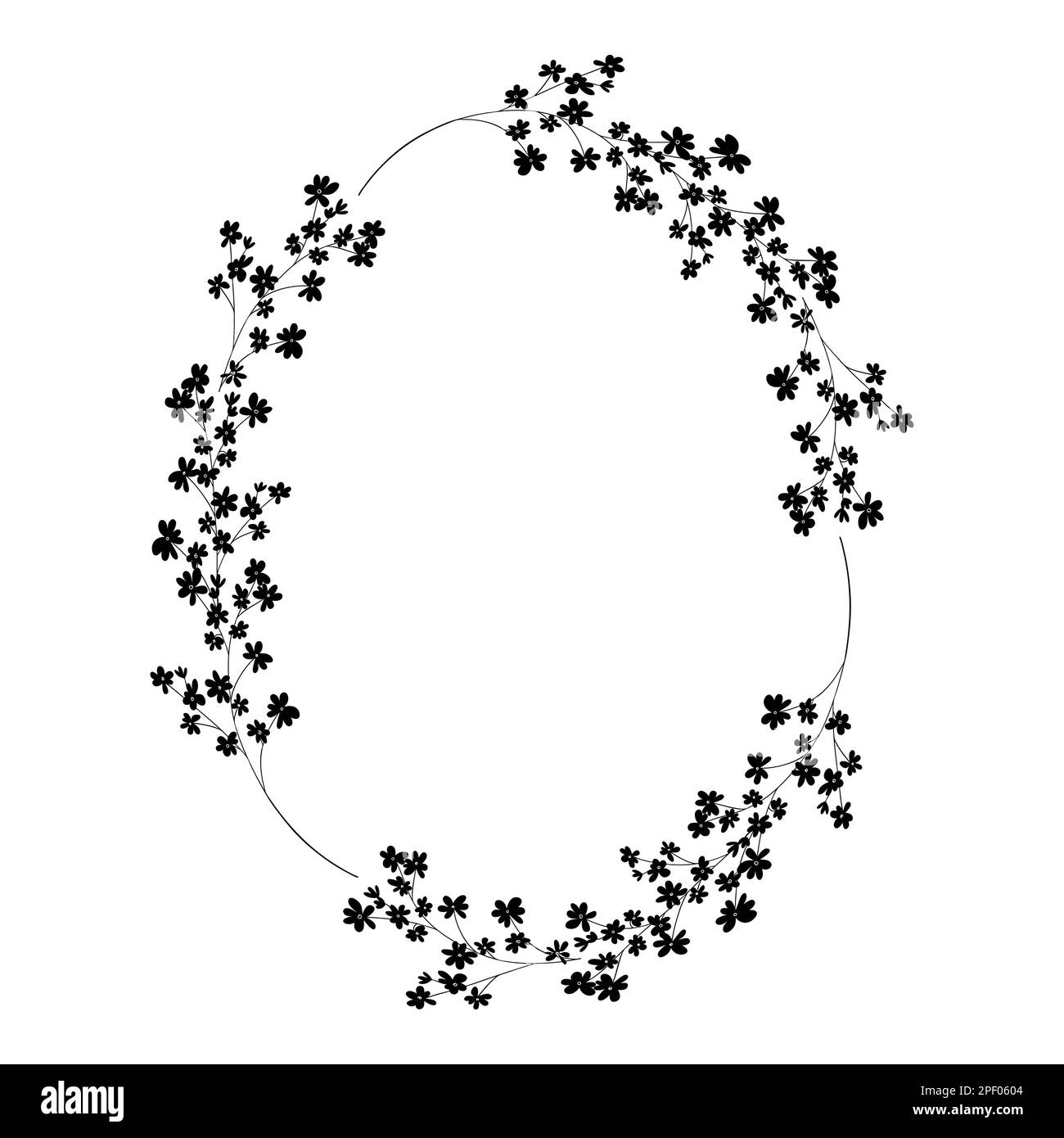 Hand drawn delicate floral frame, a wreath of black small flowers Stock ...