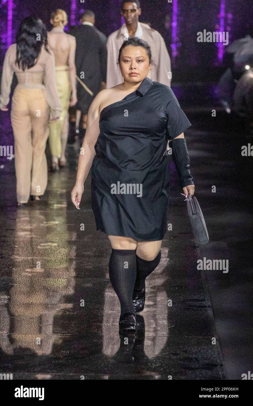 A model walks on the runway at the Hugo Boss fashion show during the ...