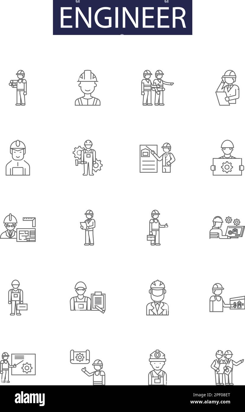 Engineer line vector icons and signs. technologist, technician, inventor, fabricator, draftsman ...