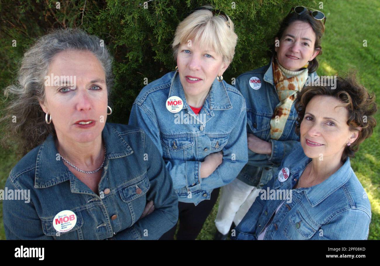 Mothers Opposing Bush (MOB) founder Iris Krasnow, left, treasurer Donna ...