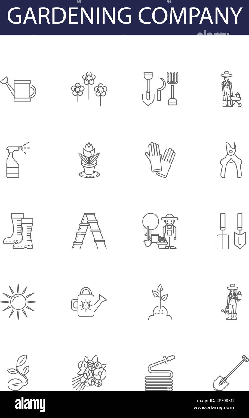Gardening company line vector icons and signs. Company, Landscaping ...