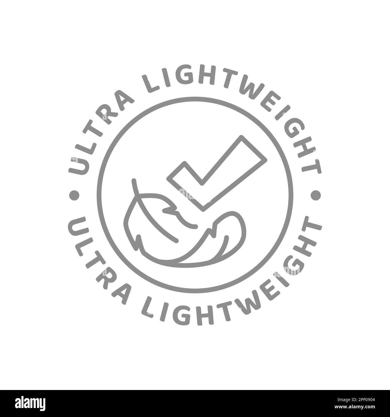 Bird feather and checkmark line vector label, light weight. Ultra ...