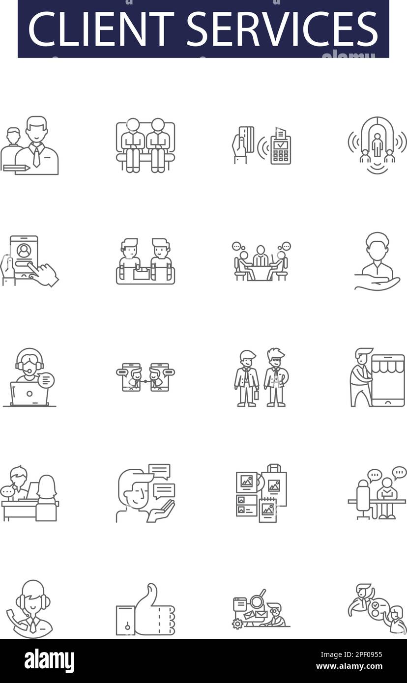 Client services line vector icons and signs. Services, Support ...