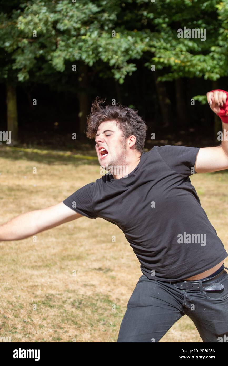 Duel scene between Romeo and Mercutio in a promenade performance of ...