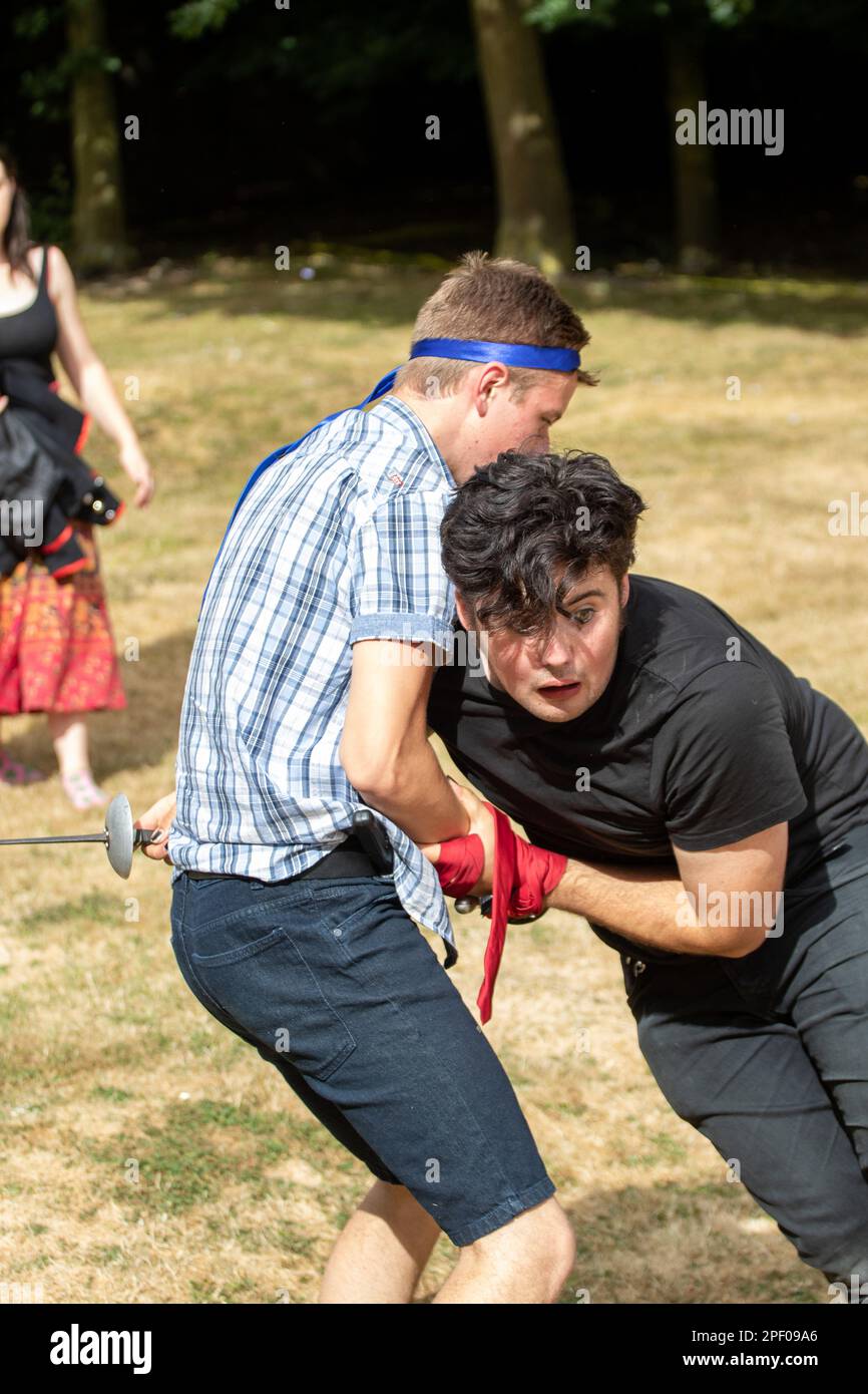 Duel scene between Romeo and Mercutio in a promenade performance of ...