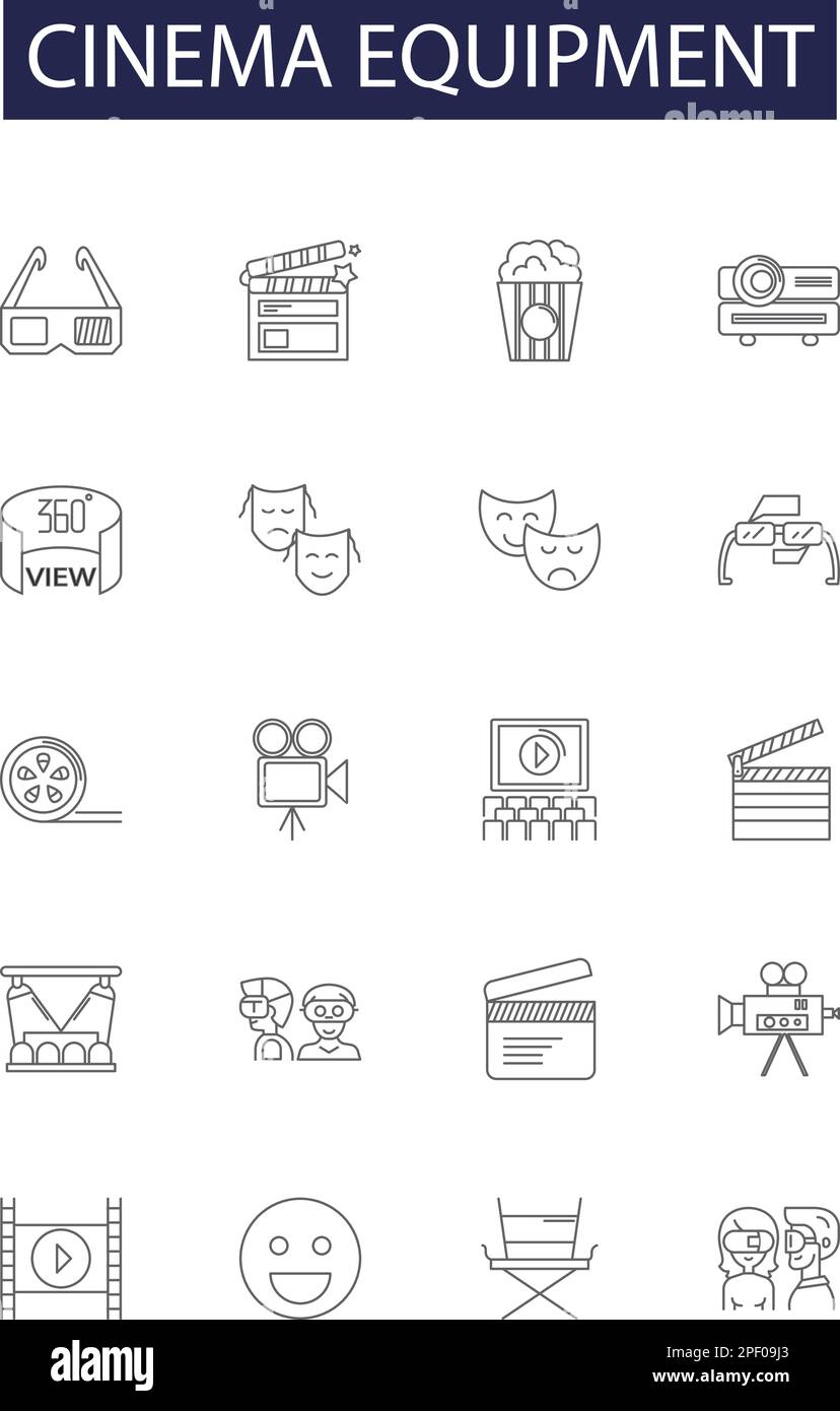 Cinema equipment line vector icons and signs. Screen, Speakers ...