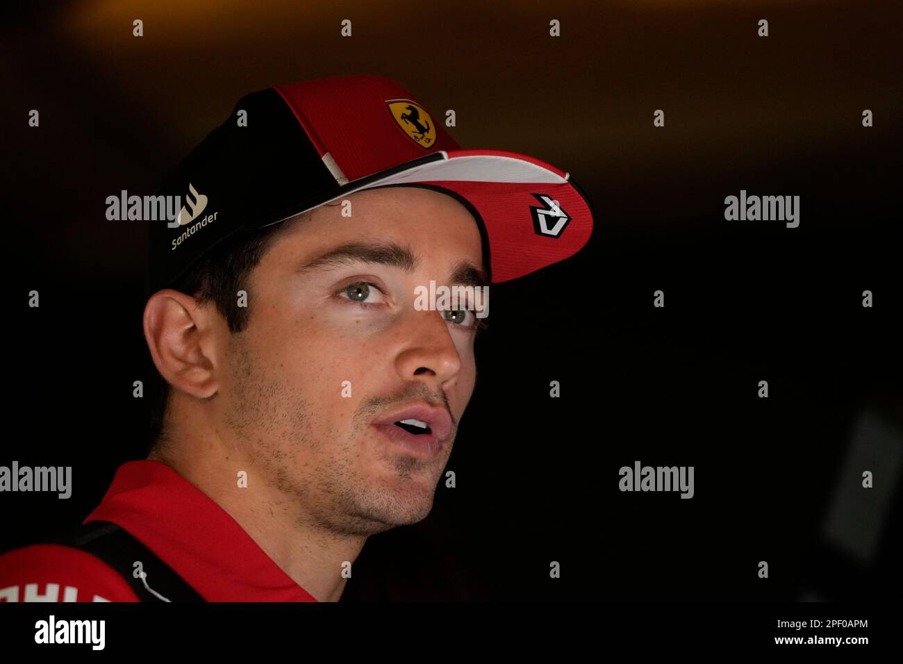 Ferrari driver Charles Leclerc of Monaco speaks to media ahead of the ...