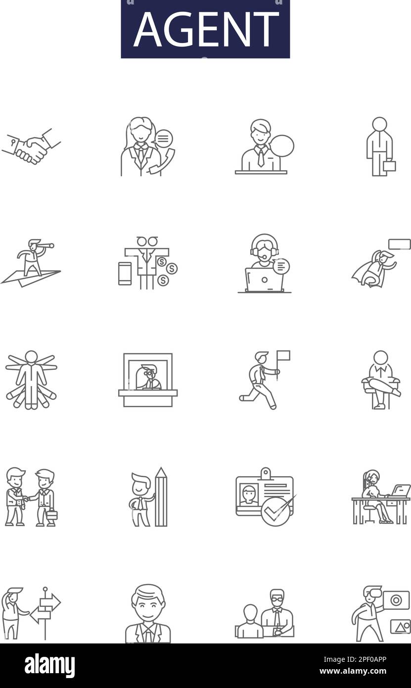 Agent line vector icons and signs. Broker, Handler, Advocate, Operator, Rep, Liaison ...