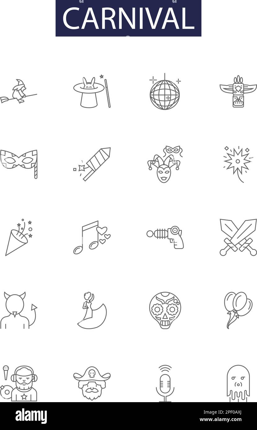 Carnival line vector icons and signs. Parade, Games, Joyful, Carnival ...