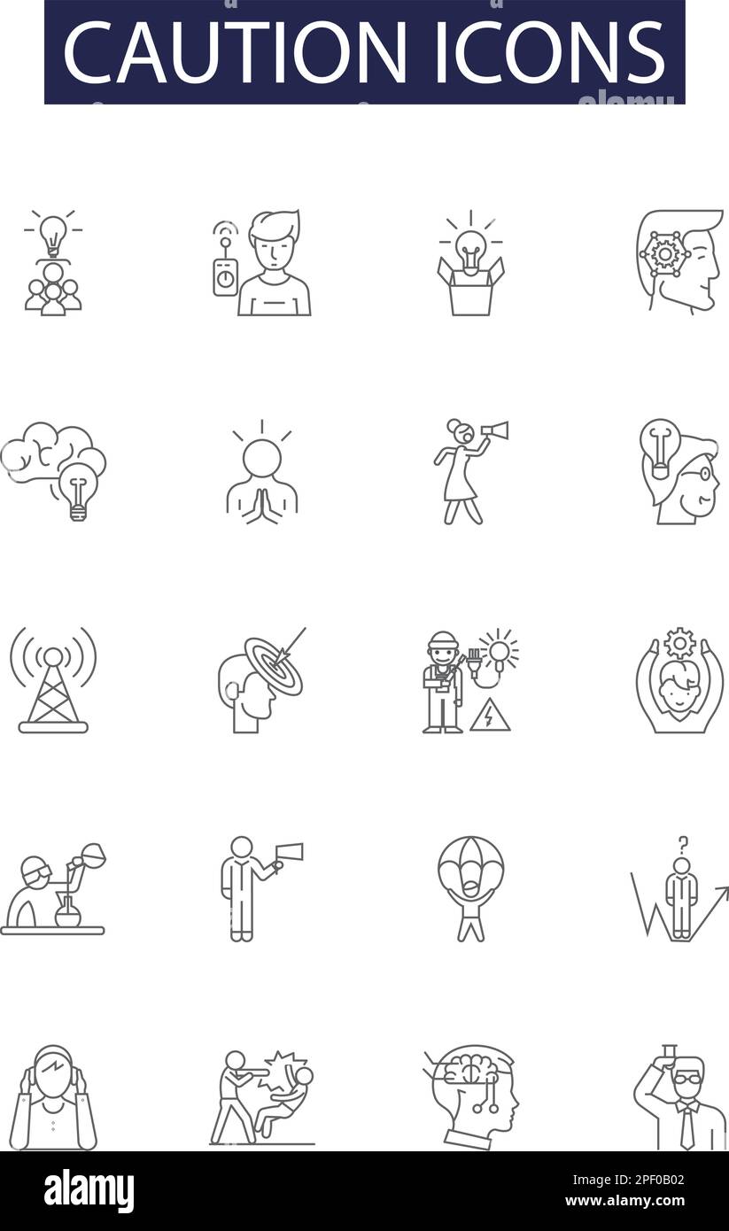 Caution icons line vector icons and signs. Hazard, Alert, Stop, Limit ...