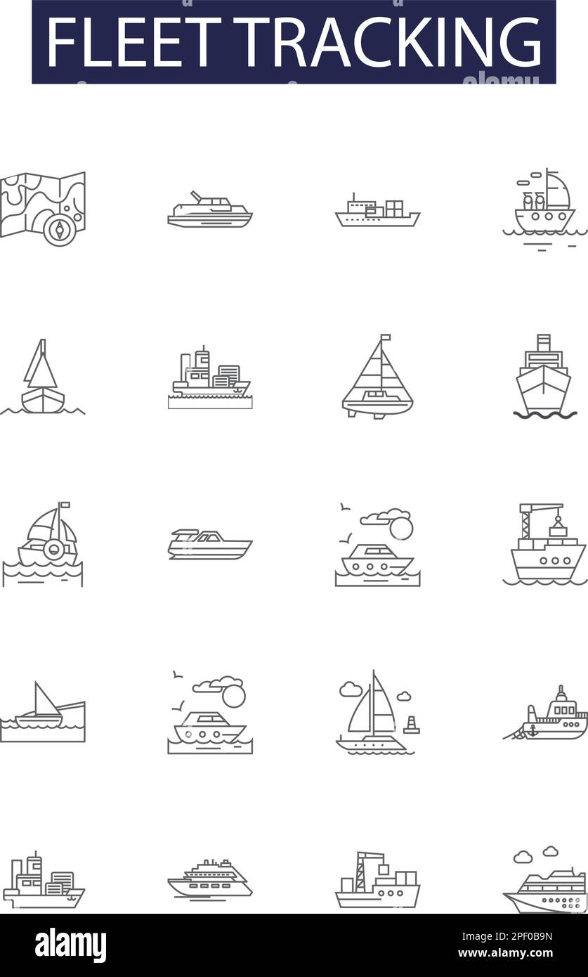 Fleet tracking line vector icons and signs. Fleet, GPS, Vehicles ...