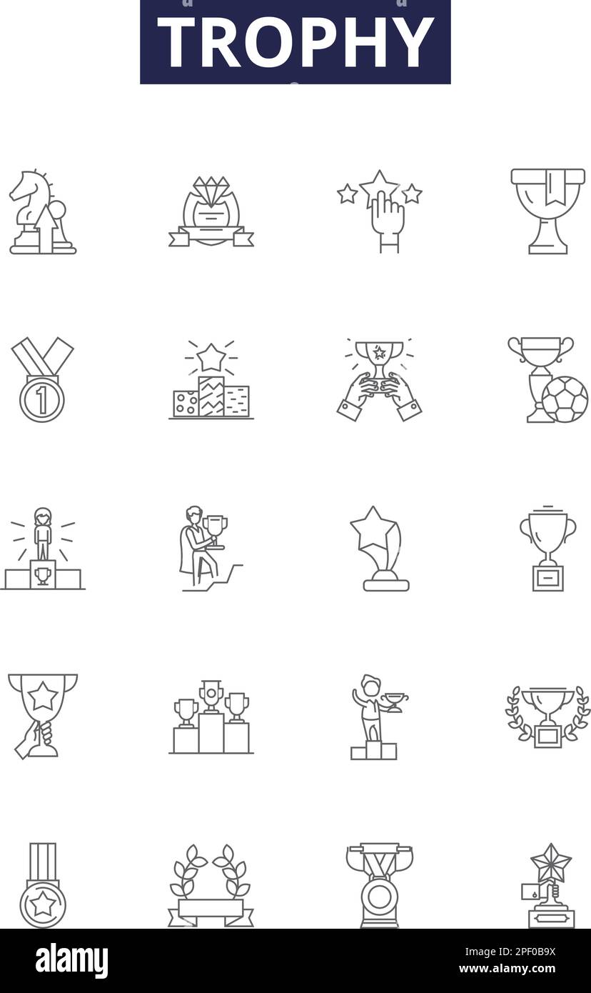 Trophy line vector icons and signs. Prize, Reward, Plaque, Cup, Medal ...