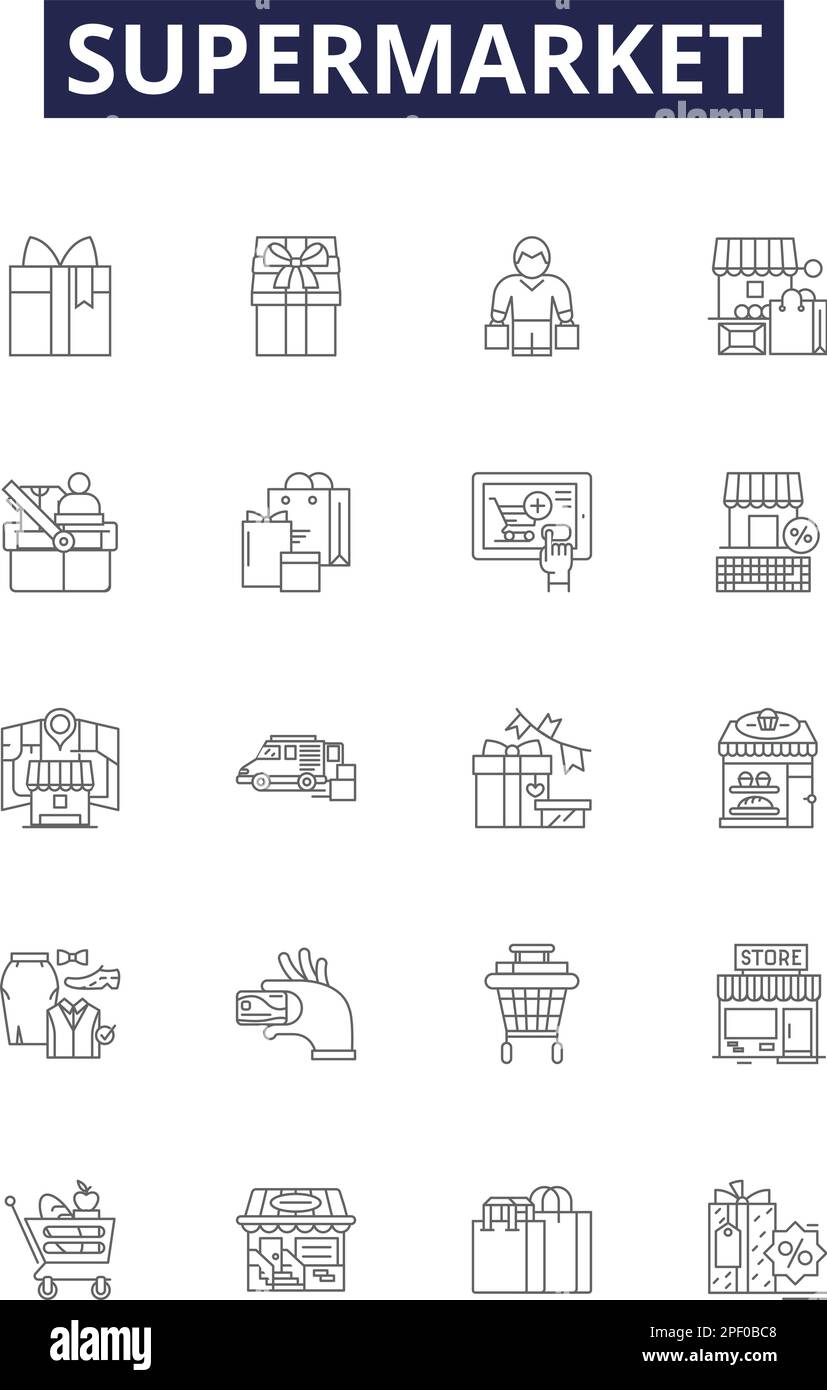 Supermarket line vector icons and signs. Produce, Dairy, Meat, Fish ...