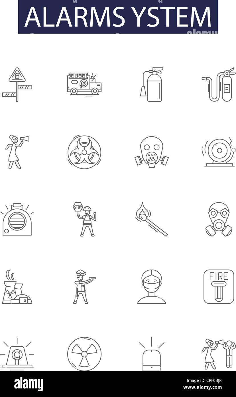 Alarms Ystem Line Vector Icons And Signs System Warning Alert Security Safety Monitor