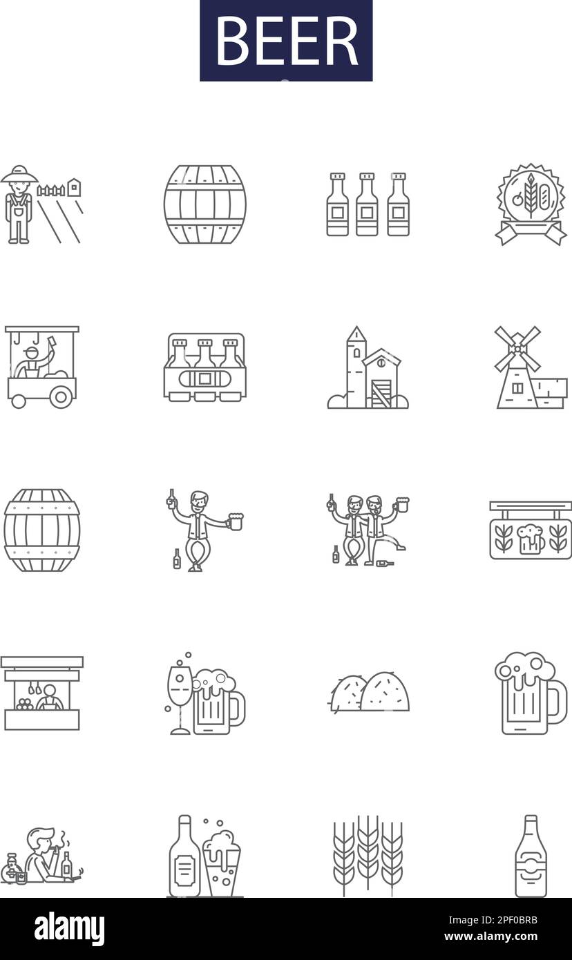 Beer line vector icons and signs. drink, glass, beer, pub, bar, lager ...
