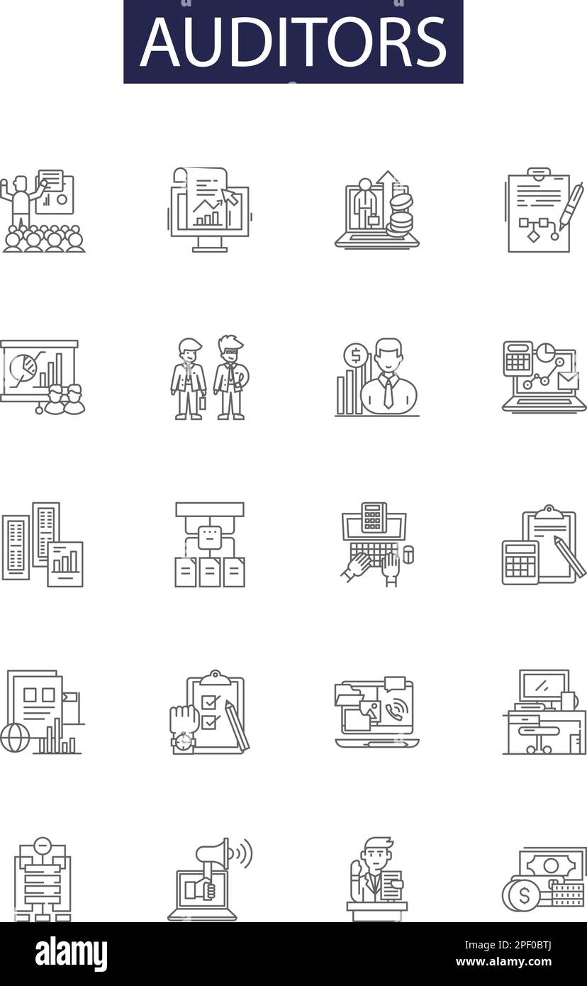 Auditors line vector icons and signs. Assessors, Examiners, Inspectors ...